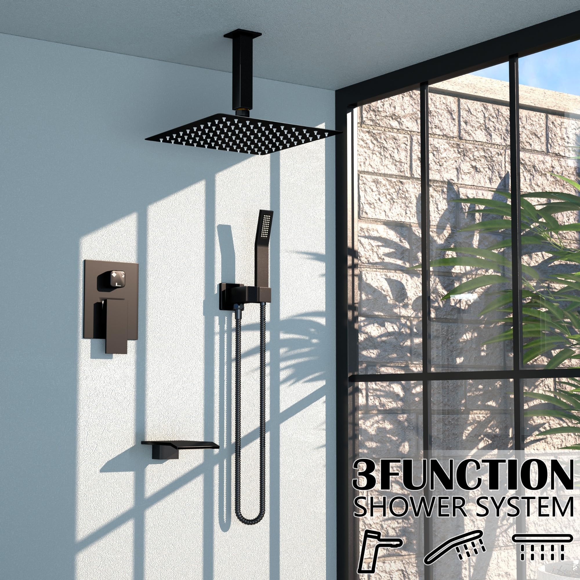 Snapklik.com : Ceiling Shower Faucet Set Matt Black Shower System For ...