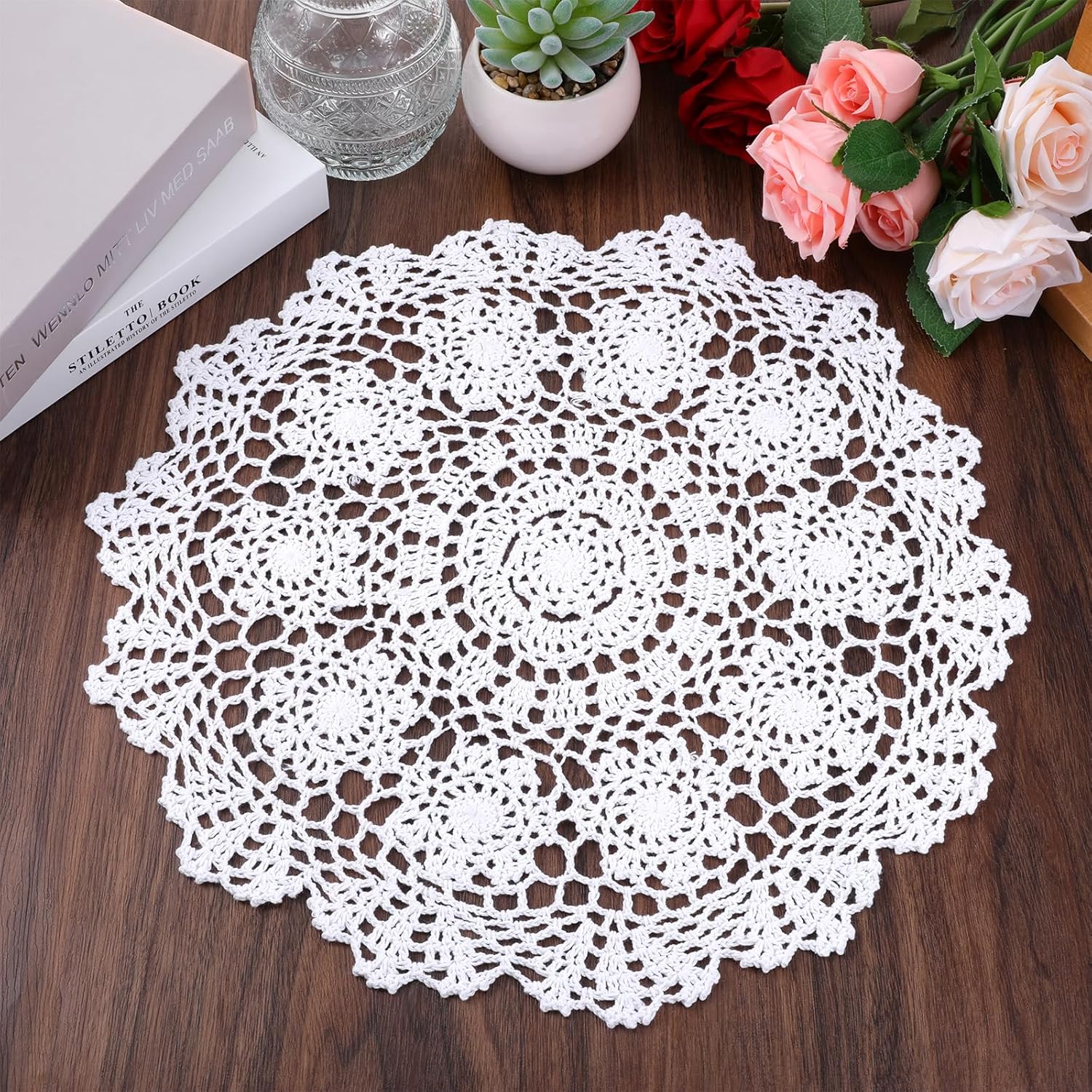 Amazon.com: Doilies for Tables, 15.7 Inch Large Cotton Handmade Crochet ...