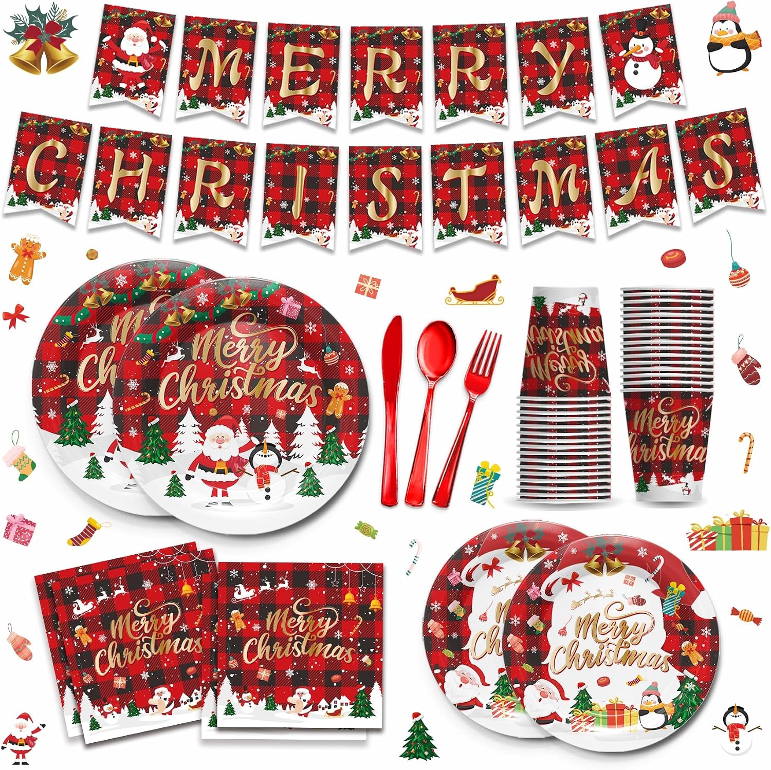 Amazon.com: Piooluialy Christmas Party Supplies Tableware - Merry ...