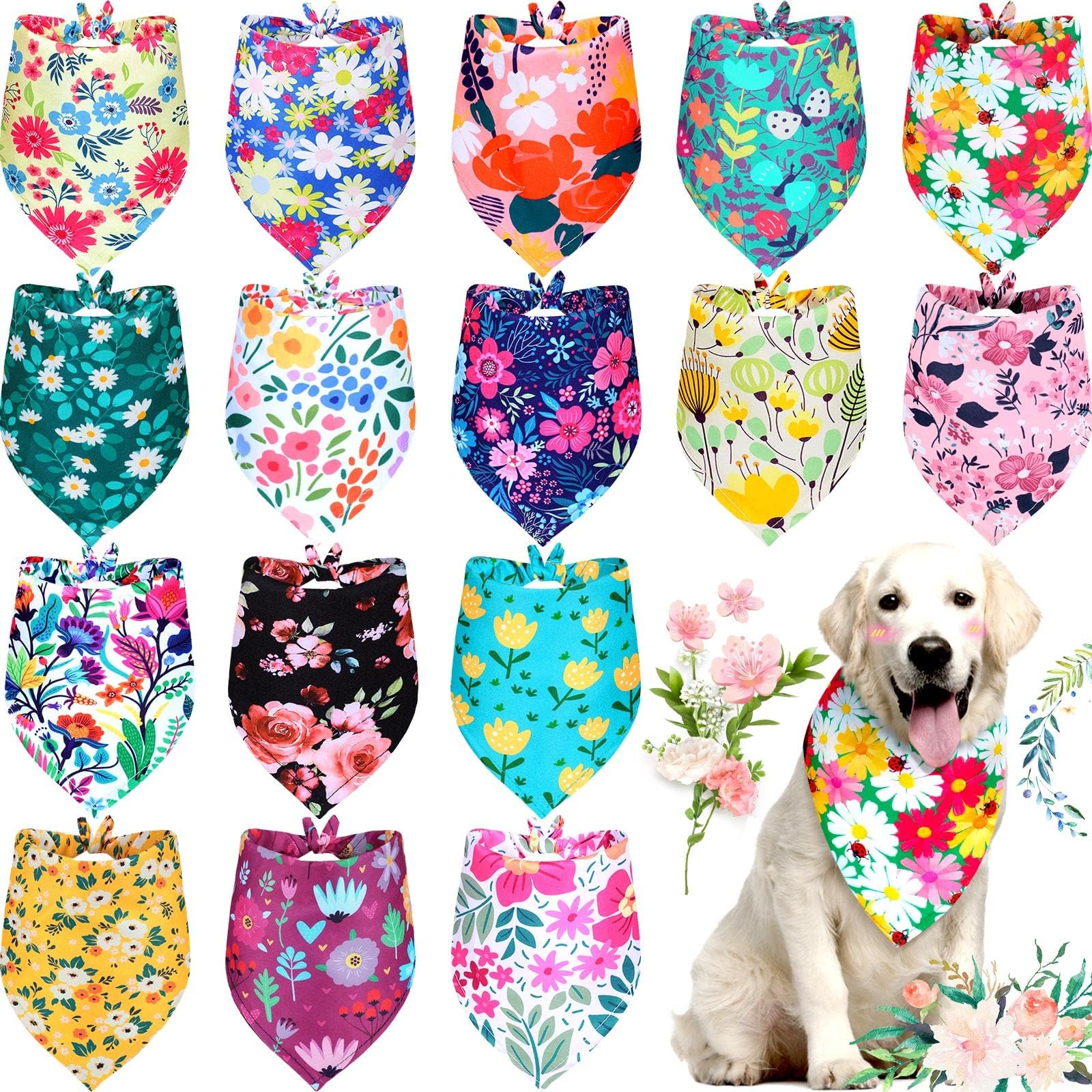 Amazon.com : 16 Pieces Summer Bandana for Dog Girl Dog Scarf Bulk Floral Dog Bandana Soft ...