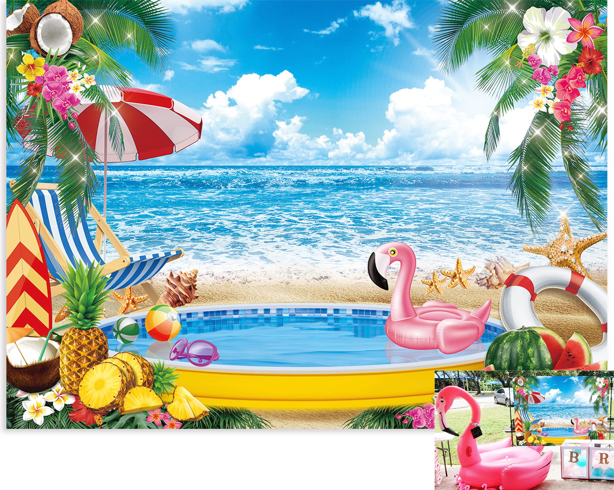Buy BINQOO 7x5ft Hello Summer Pool Party Backdrop Tropical Palm Trees ...