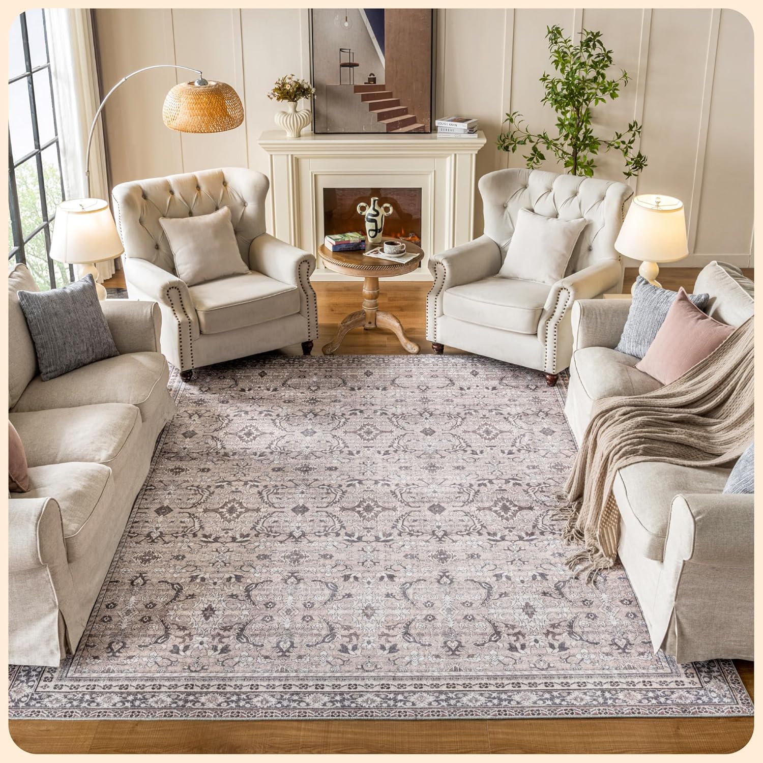 Amazon.com: Istana 8x10 Beige Grey/Light Cream Foldable Rug - Stain ...