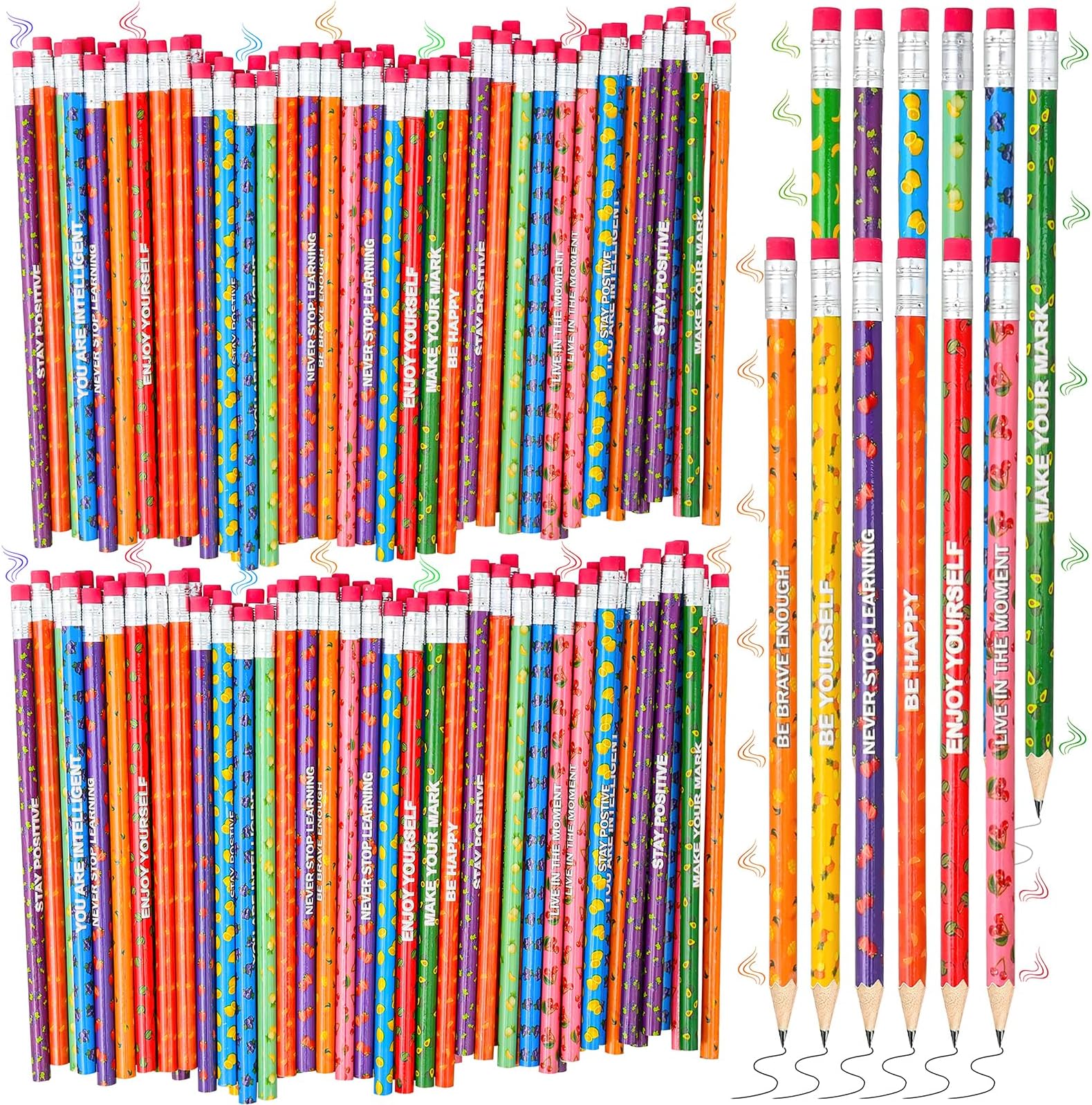 120 Pcs Wooden Pencils with Eraser Bulk, Scented Inspirational Pencils ...