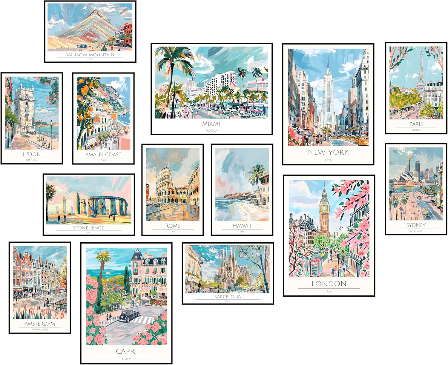 Amazon.com: VejiA Travel City Posters Trendy Cities Travel Vintage ...