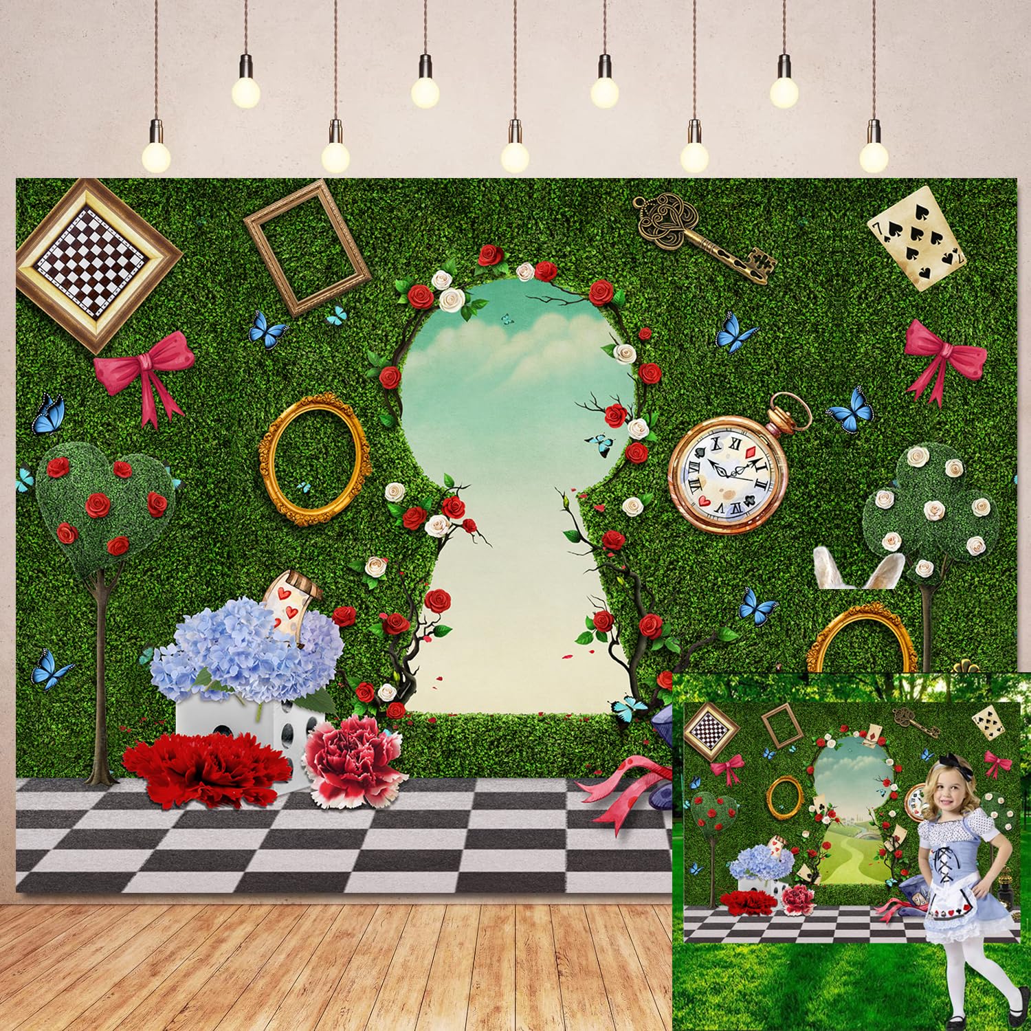 Amazon.com : 7X5FT Wonderland Tea Party Backdrop Green Leaves ...