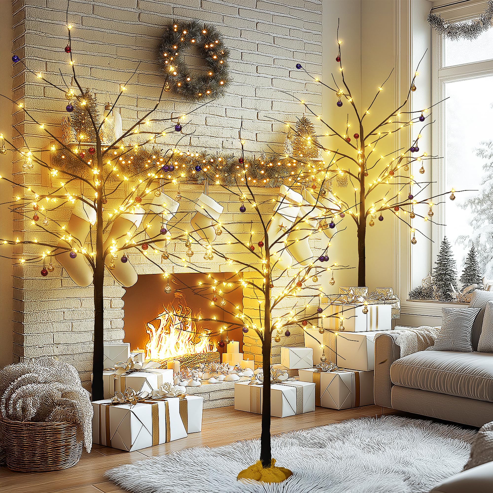 Amazon.com : Lamerge Brown Lighted Birch Tree Set of 3, Christmas ...