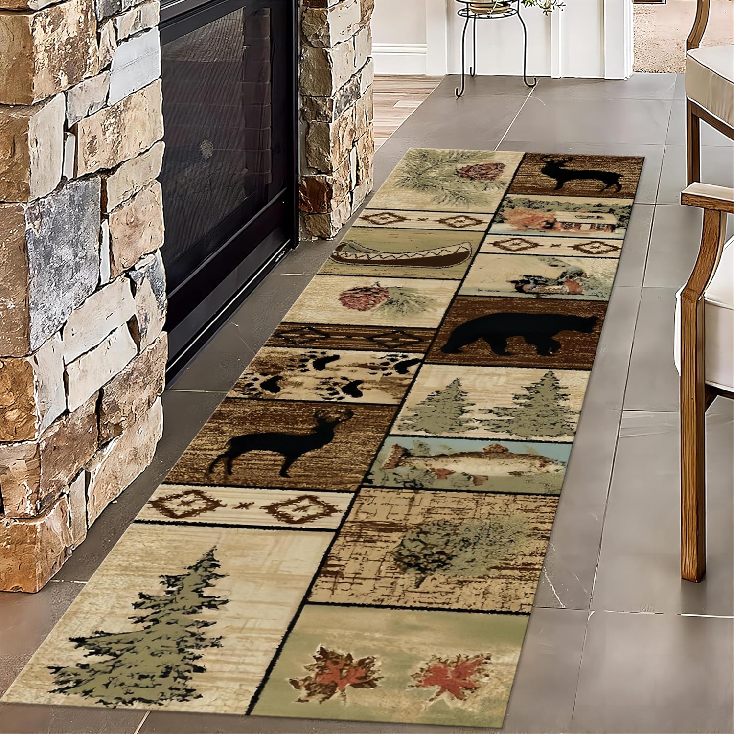 Amazon.com: SMXVRC Log Cabin Bear Runner Rug, 2x6ft, Wildlife Canoe ...