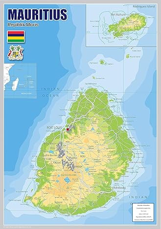 Physical Map of Mauritius - The Oxford Collection - Size A2 - Paper ...