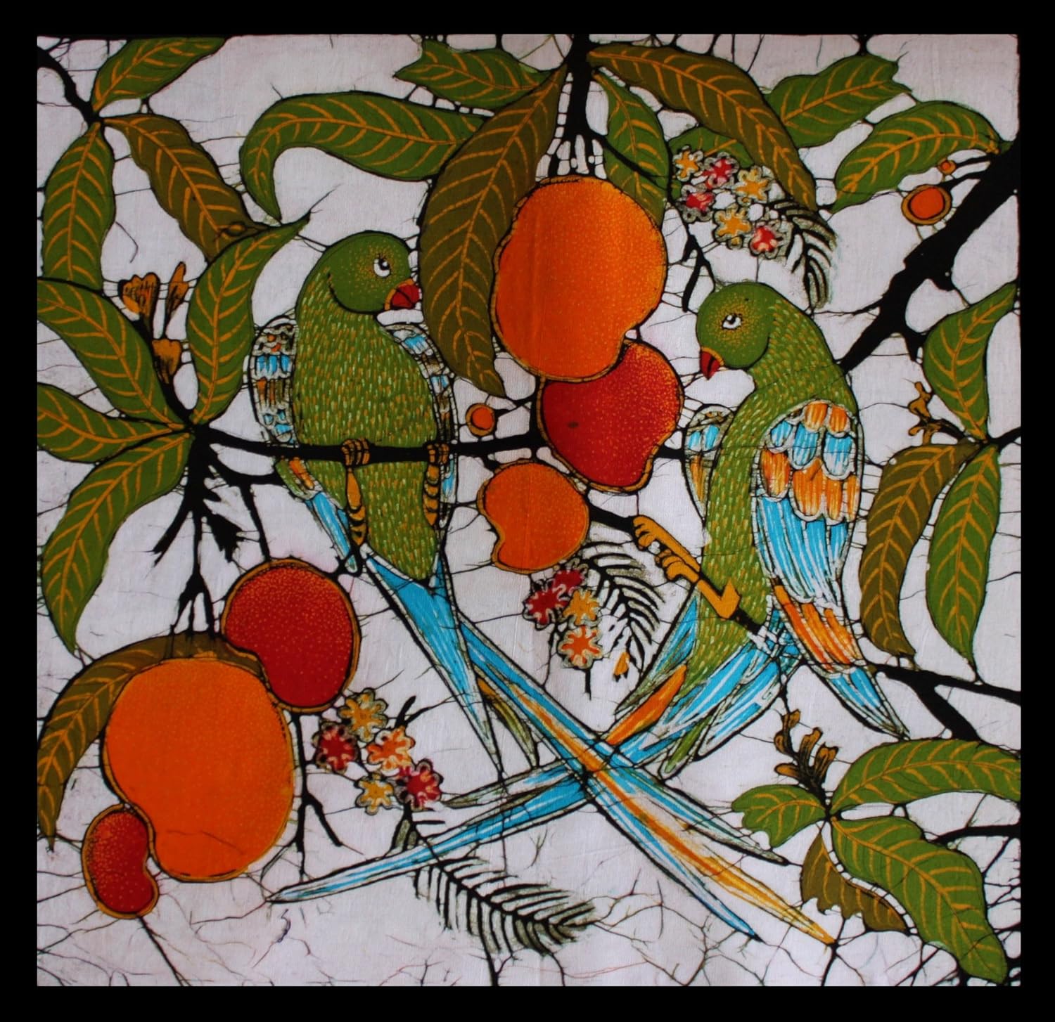 Batik Cushion Cover Featuring Unique Design of Parrots in a Mango Tree ...