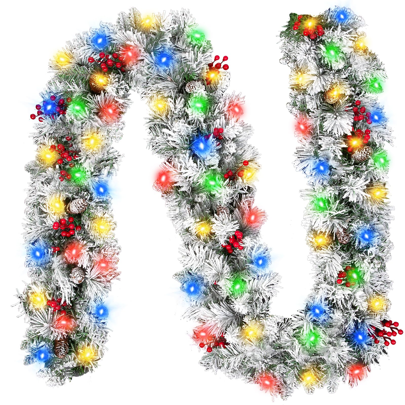 Amazon.com: Hykolity 12 ft. Pre-lit Flocked Christmas Garland with 304 ...