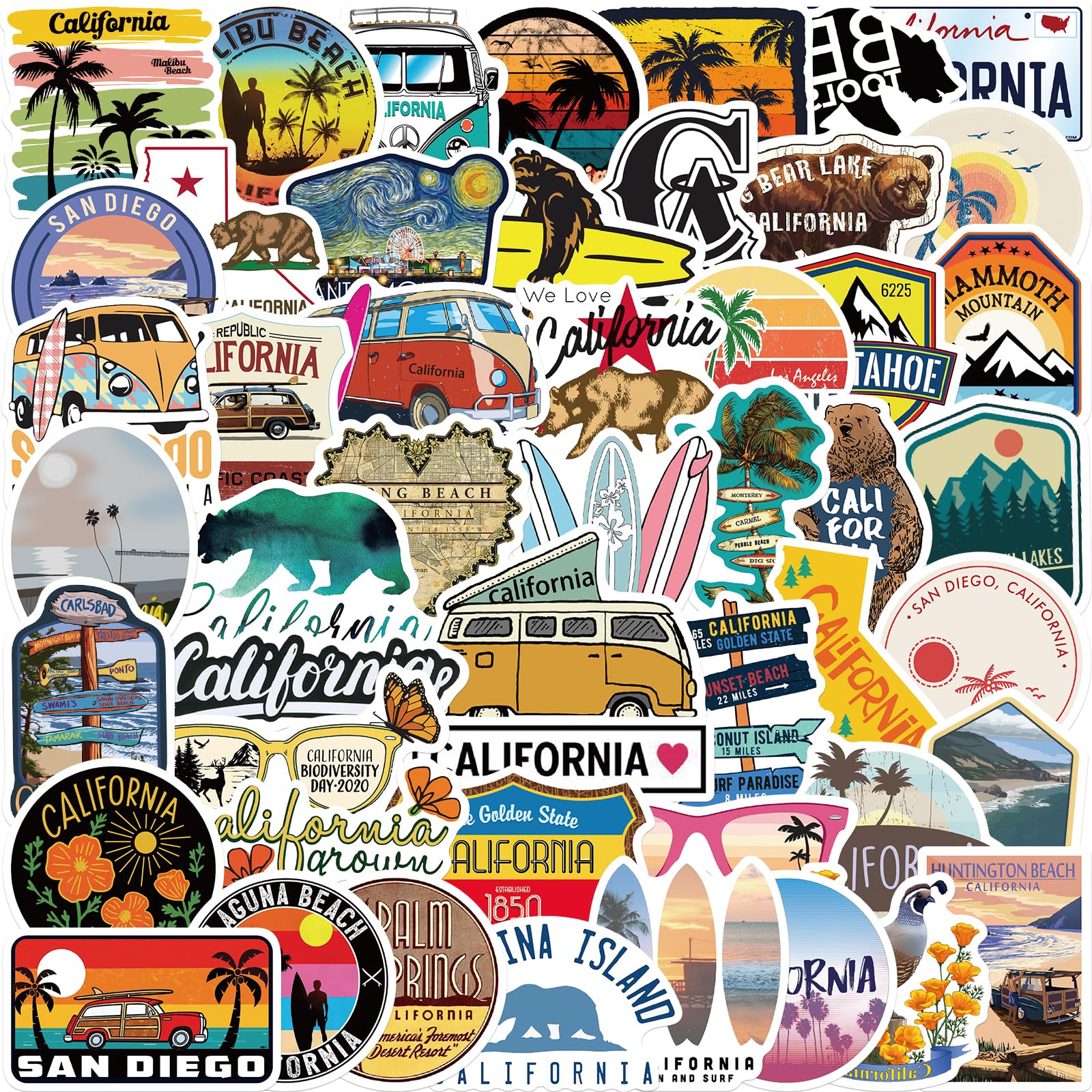 Amazon.com: 50Pcs California Stickers, Cartoon Travel Stickers and ...