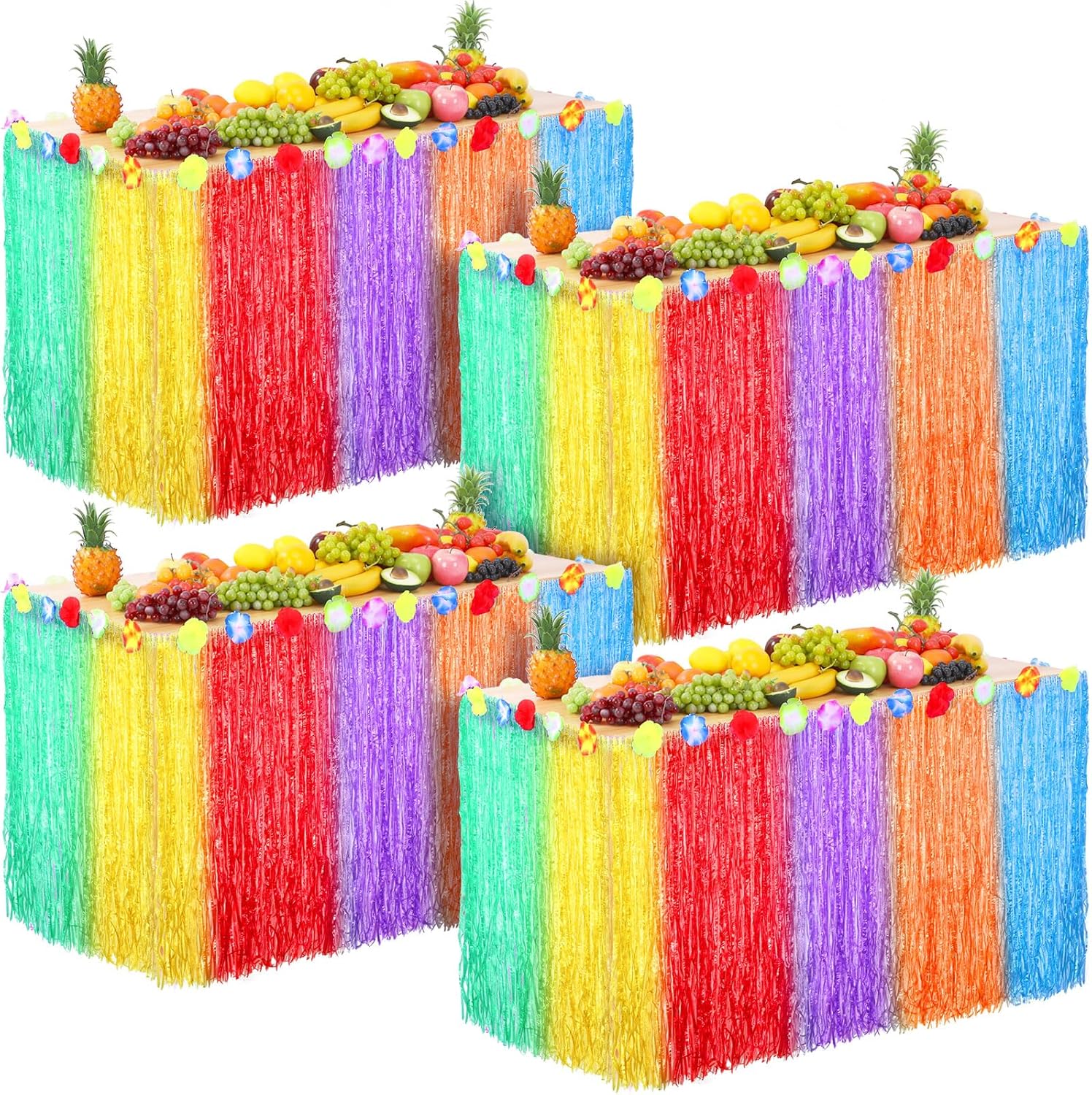 Amazon.com: Wavwavw 4 Pcs Luau Grass Hawaiian Table Skirts 109 x 30 ...