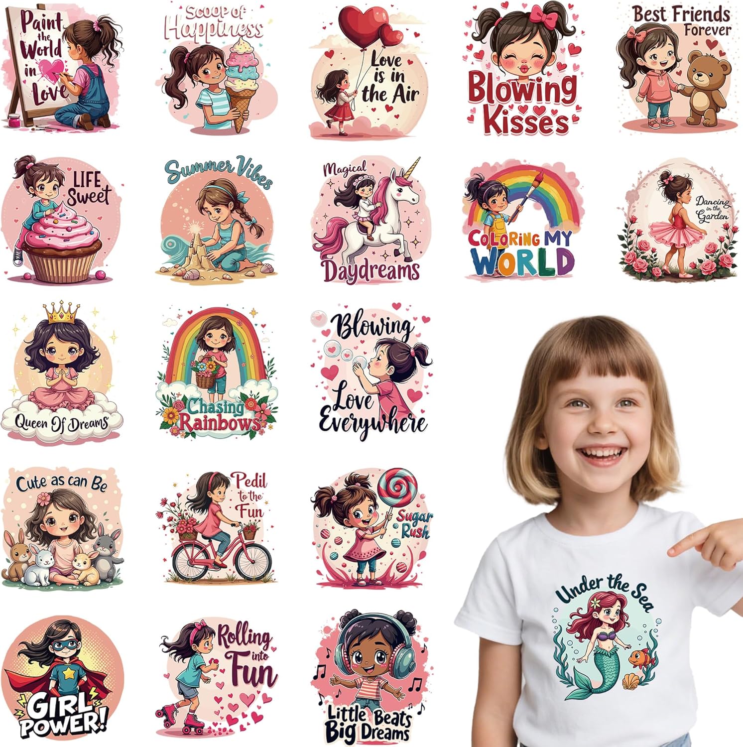 Amazon.com: MOIZYNG 20 Sheets Girls Iron on Transfers for T-Shirts ...