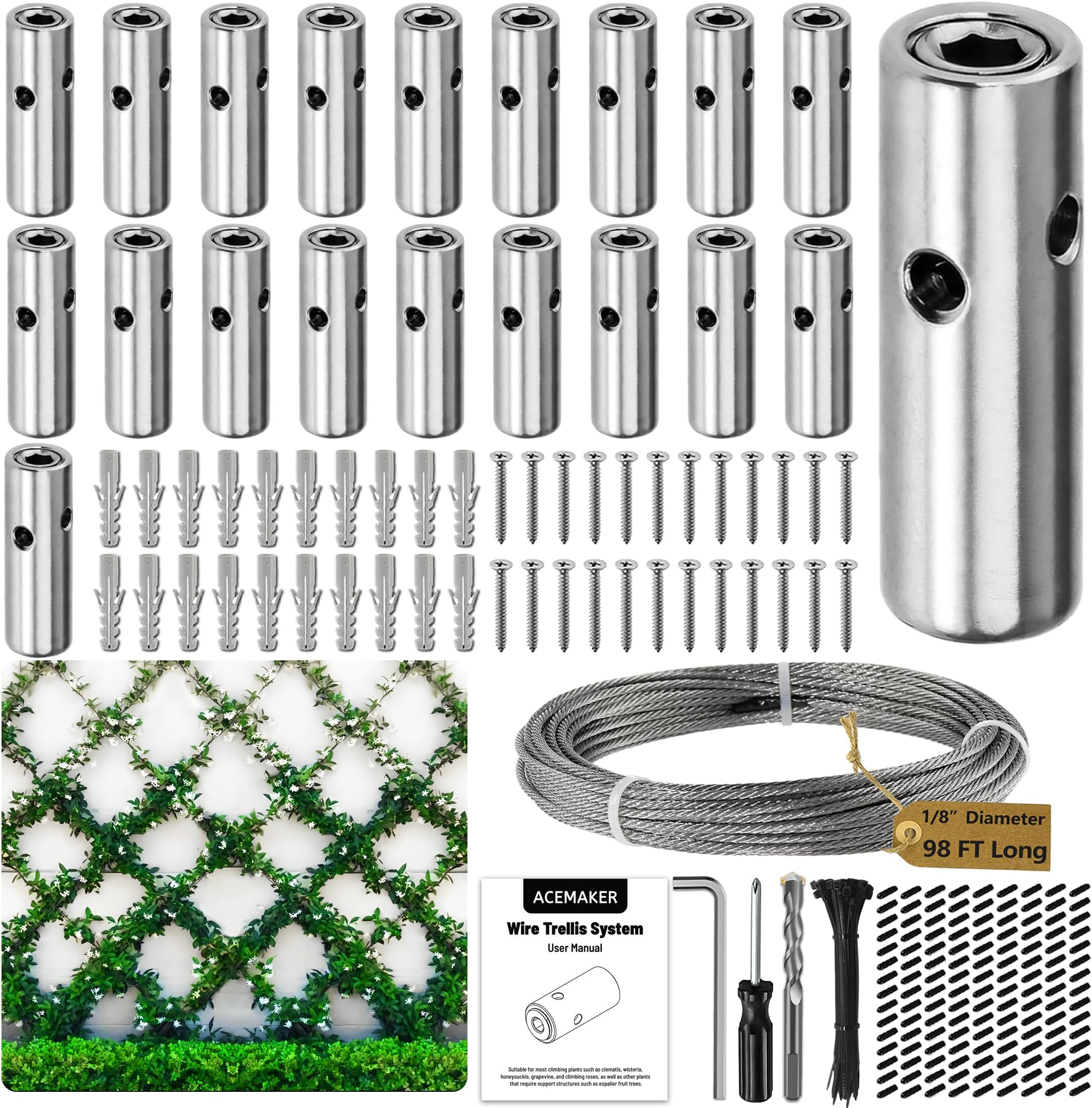 Amazon.com : CKE 20 Pack Green Wall Stainless Steel Hubs, Wire Cable ...