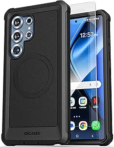 Amazon.com: ENCASED Heavy Duty Case for Samsung Galaxy S25 Ultra with Tempered Glass Screen ...