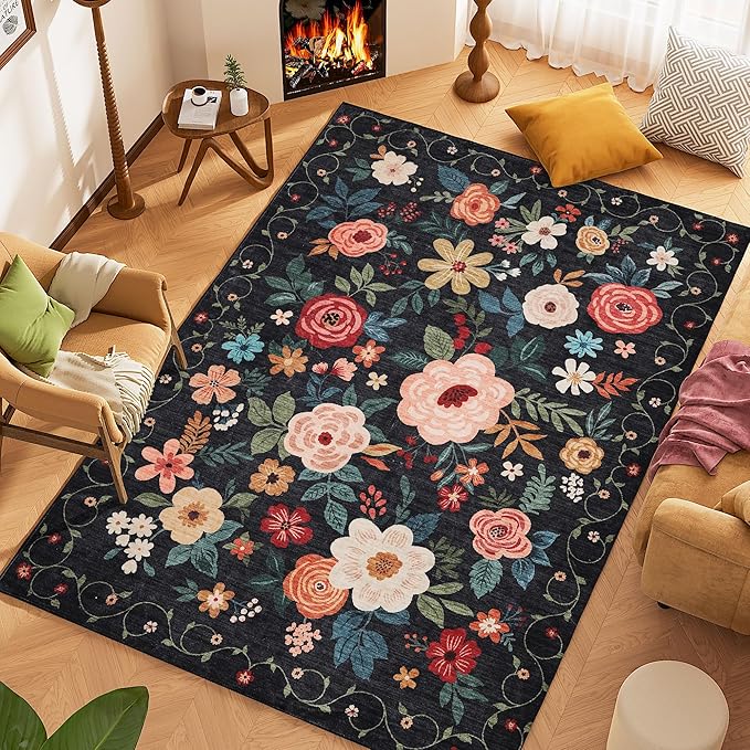 Amazon.com: DUKINO 5x7 Area Rug, Floral Design, Lightweight Non Slip ...