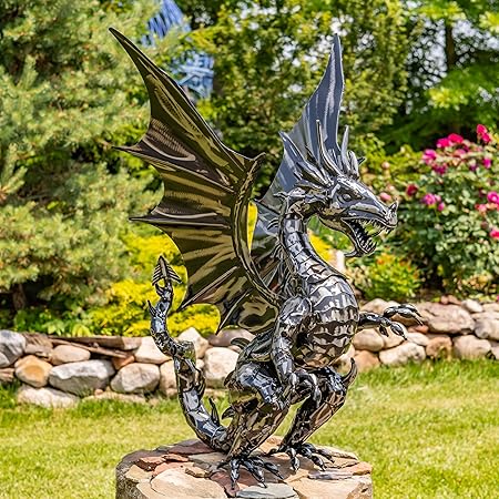 Amazon.com : Zaer Ltd. Metal Dragon Garden Statue, Freestanding Outdoor ...