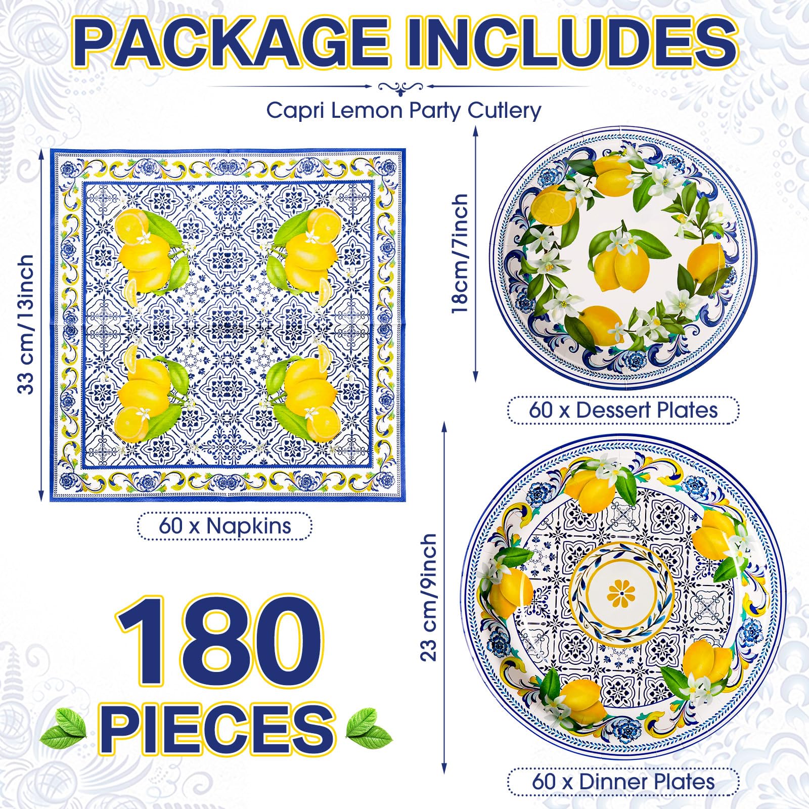 Snapklik.com : 180 Pcs Lemon Party Plates And Napkins 7 And 9 Capri ...