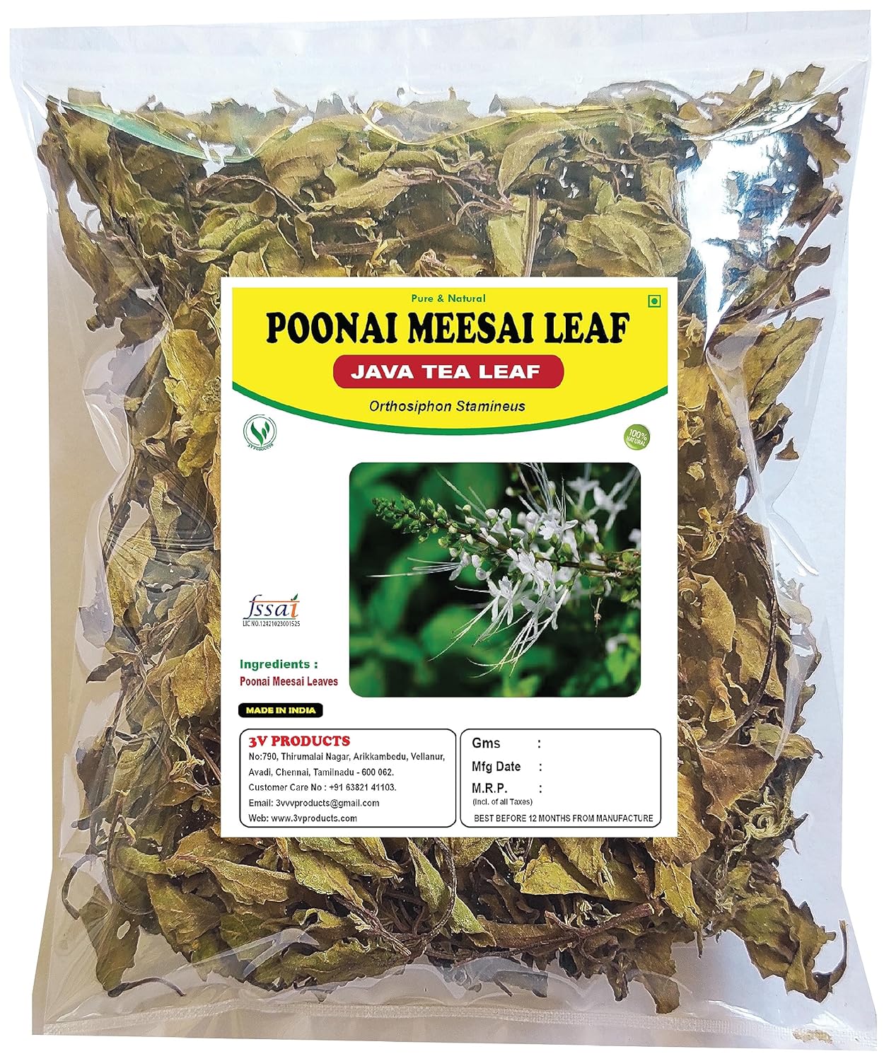 3V PRODUCTS Dried Poonai Meesai 100g | Orthosiphon Stamineus | Java Tea ...