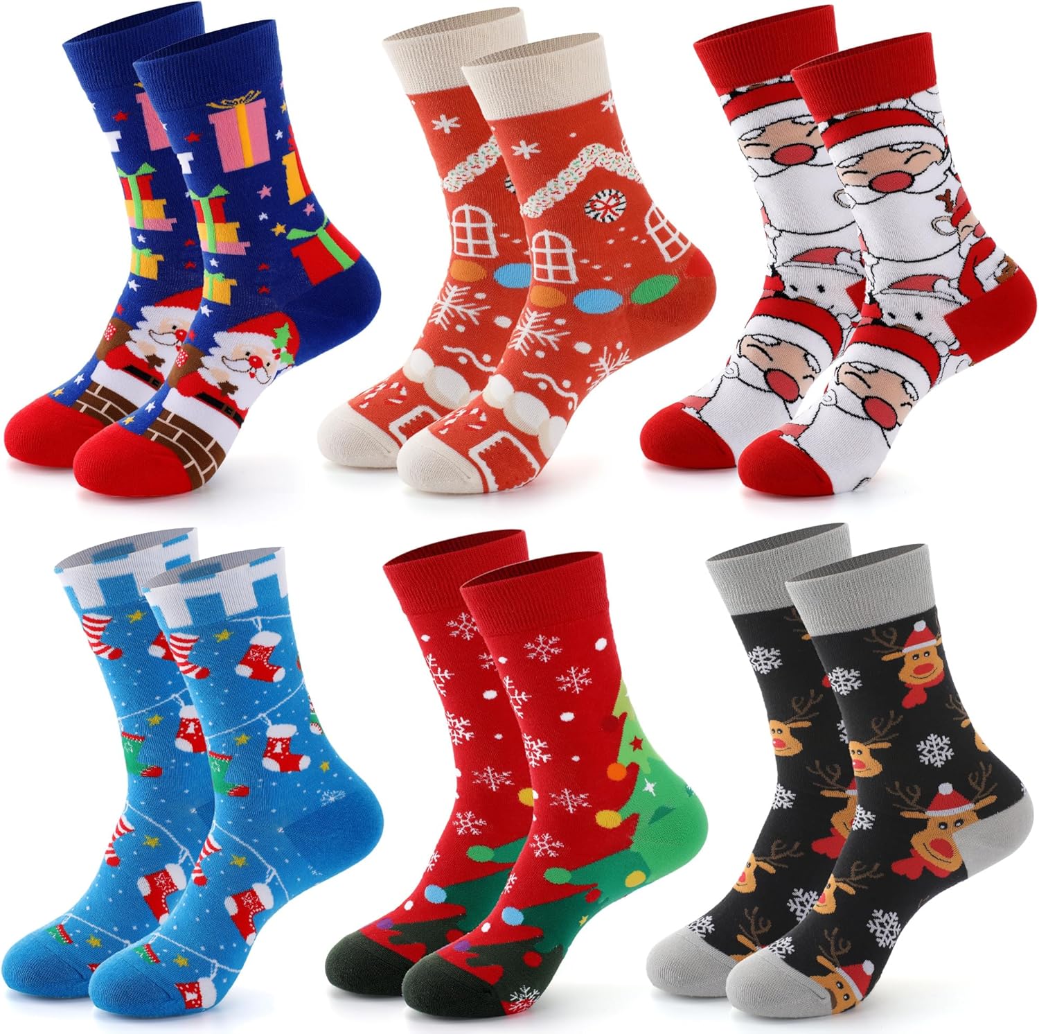 Amazon.com: FISHEAL Christmas Socks for Men Women, 6 Pack Colorful Warm ...