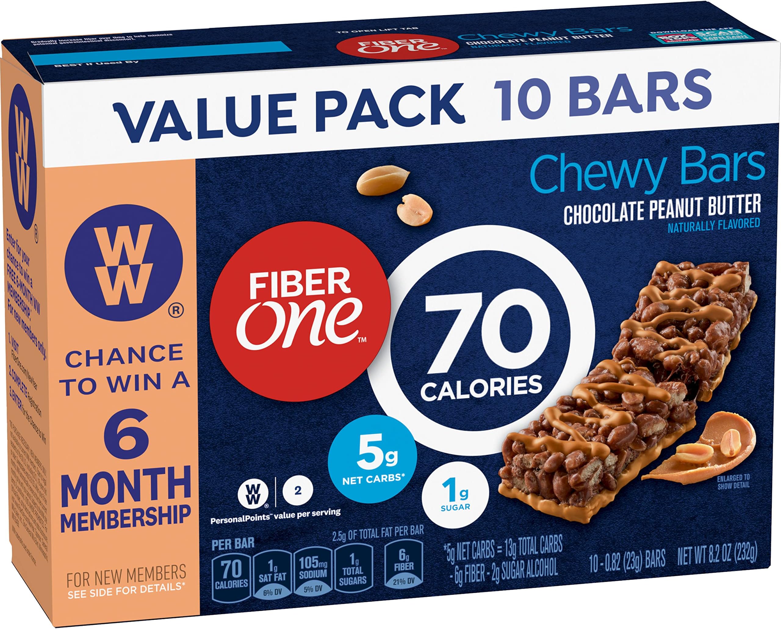 Amazon.com : Fiber One 70 Calorie Chewy Snack Bars, Chocolate Peanut ...