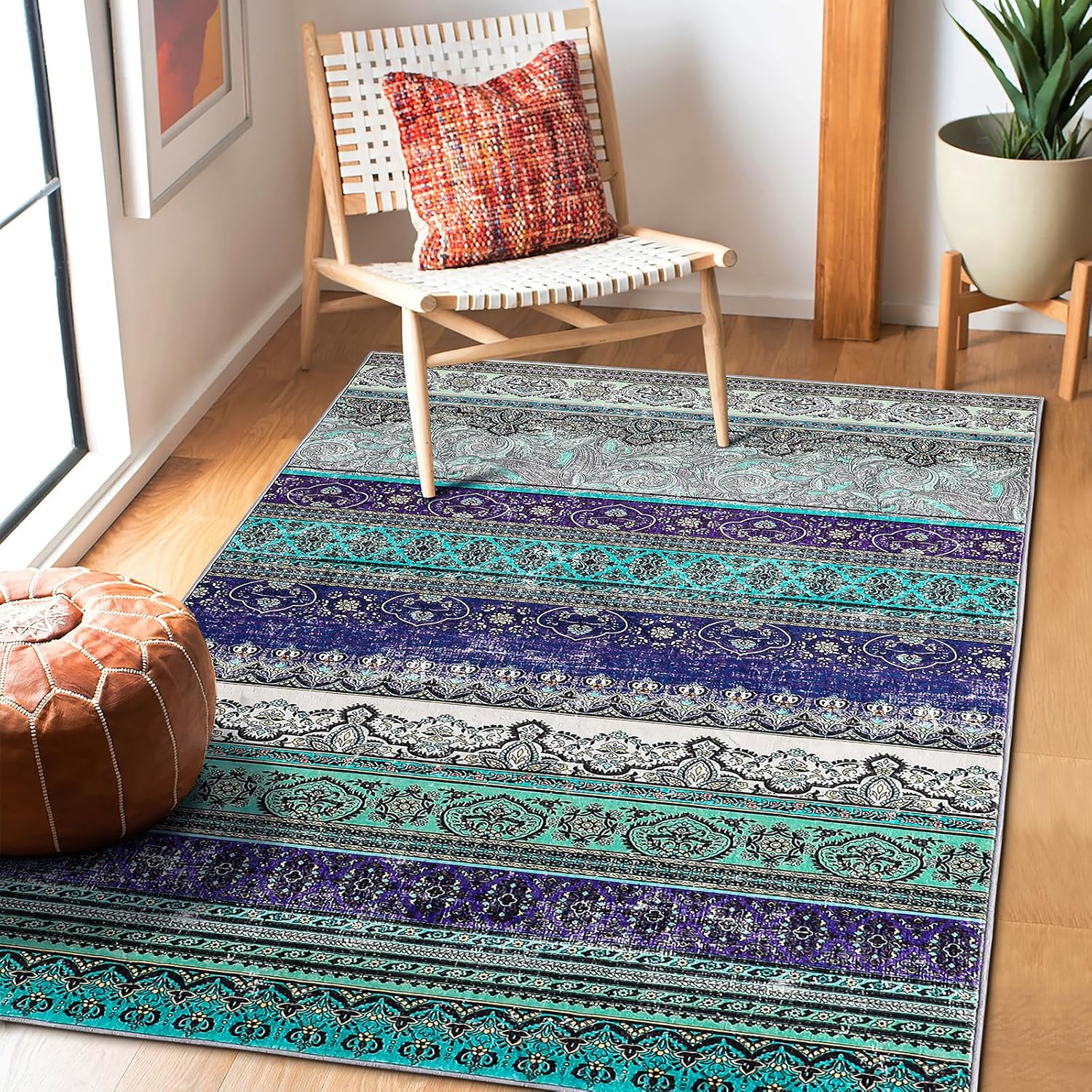 Amazon.com: Vibrant Boho Area Rug 3'x 5' - Washable & Non-Slip Small ...