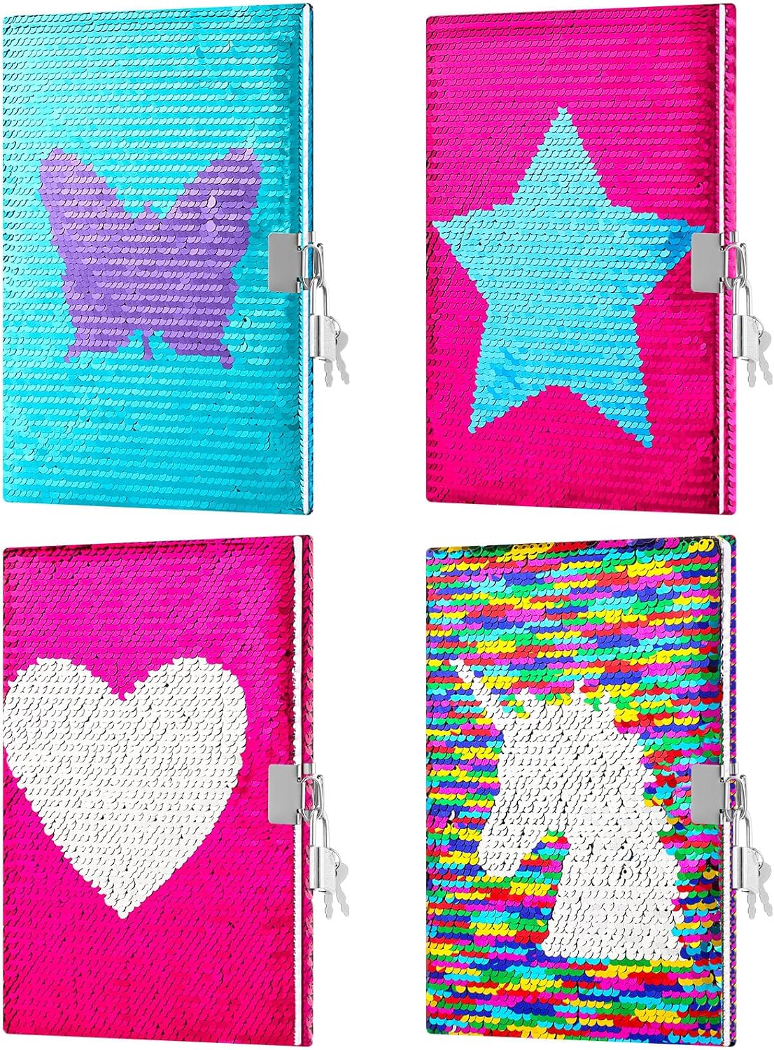 Amazon.com: Tenceur 4 Pcs Heart Notebook with Lock and Key Reversible ...