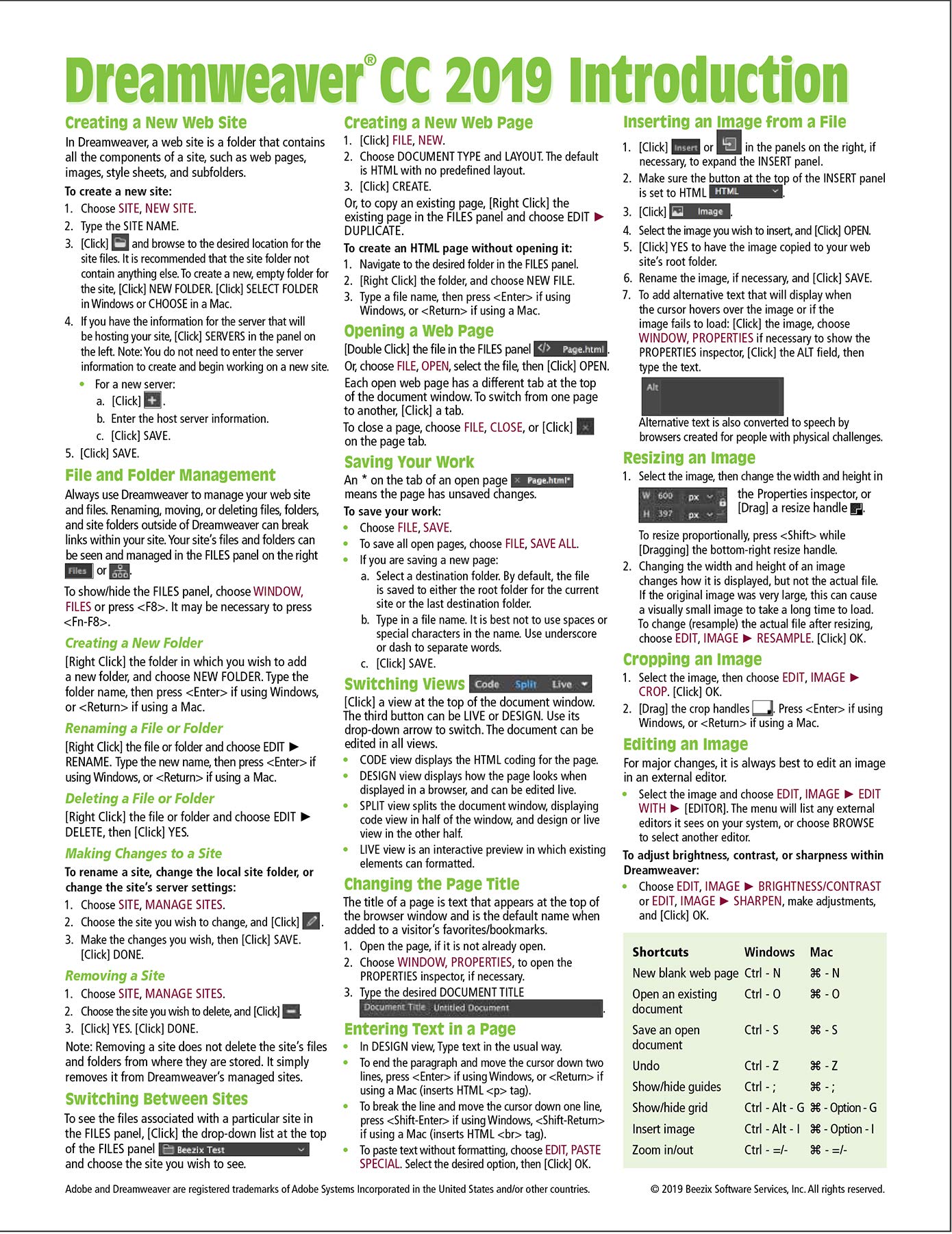 Adobe Dreamweaver CC 2019 Introduction Quick Reference Guide (Cheat ...
