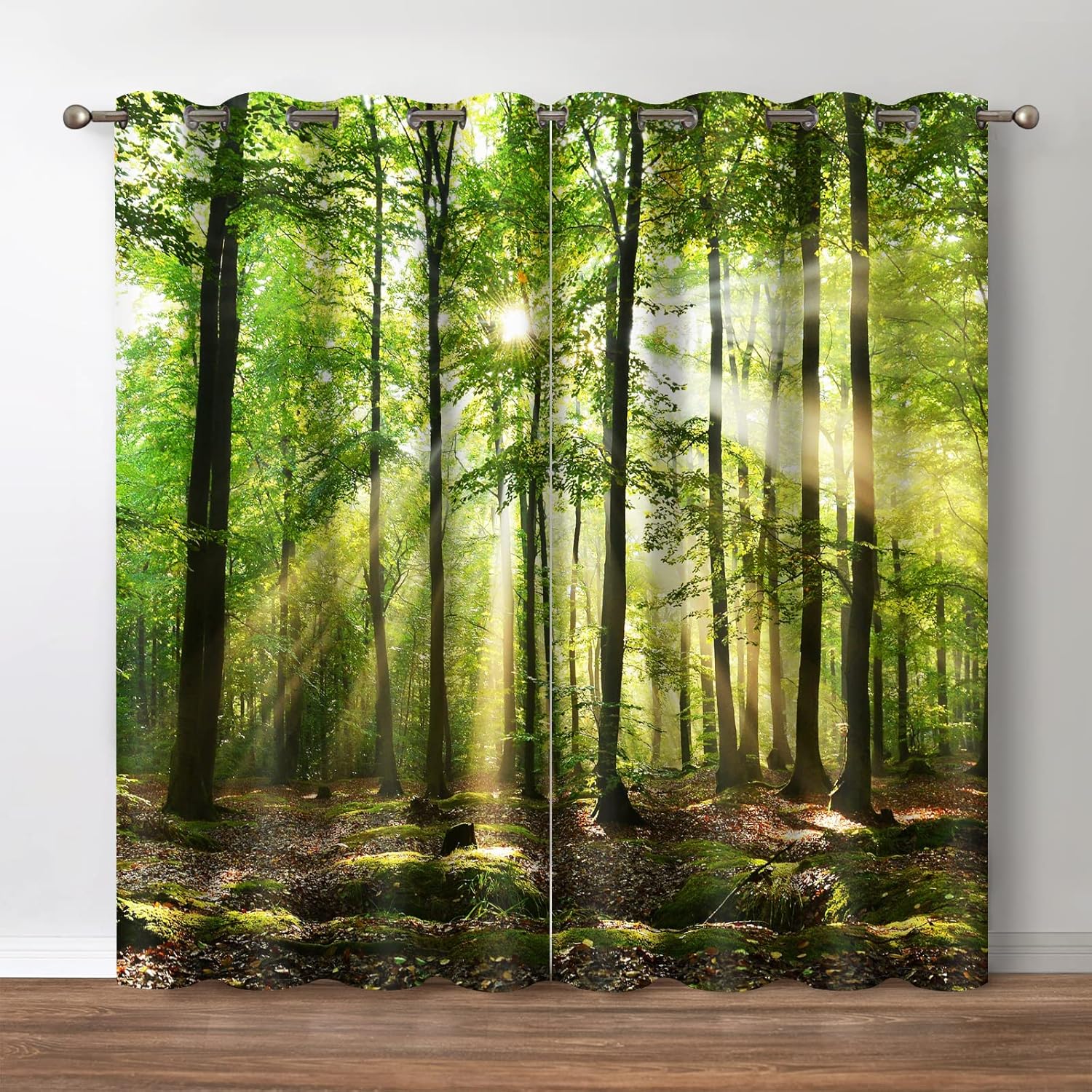Jekeno Forest Blackout Curtains - Green Tree in Bright Sunshine Pathway ...