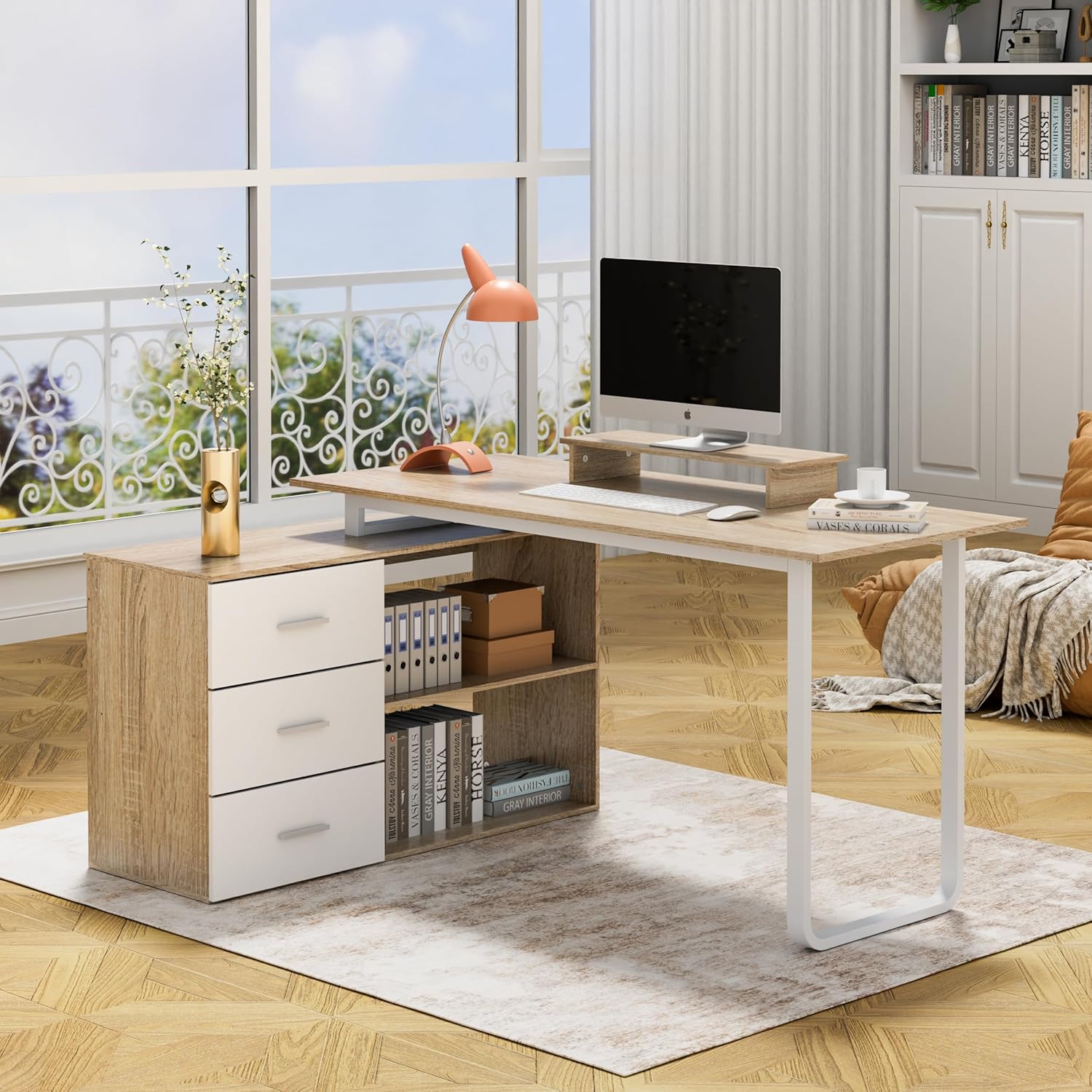 Amazon.com: ANBUY L-Shaped Large Computer Desk with Monitor Stand ...