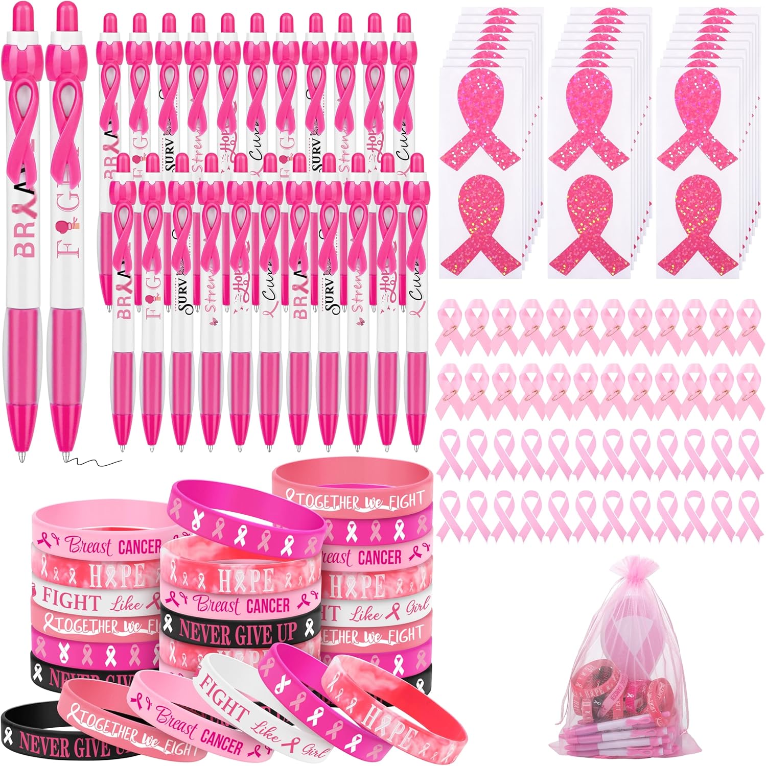 Amazon.com : Aodaer 144 Pieces Breast Cancer Awareness Accessories Set ...