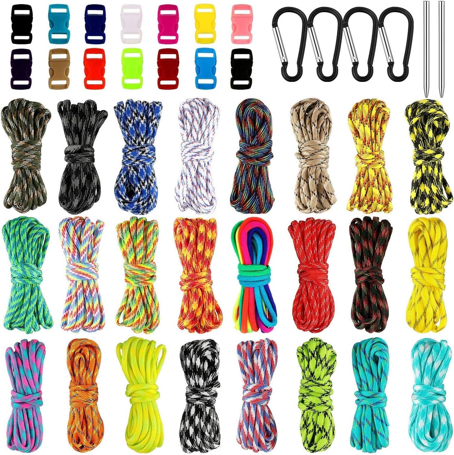 24 Pcs Multicolored 10 FT Paracord Cords 550 Multipurpose Paracord ...