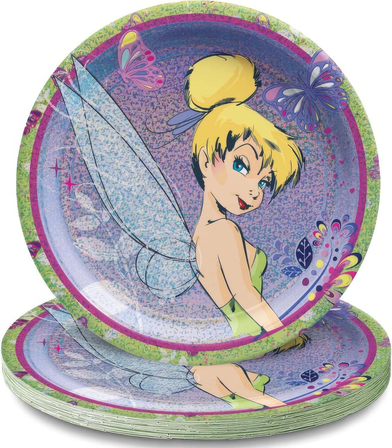 Amazon.com: Amscan Multicolor Tinkerbell Prismatic Round Paper Plates ...