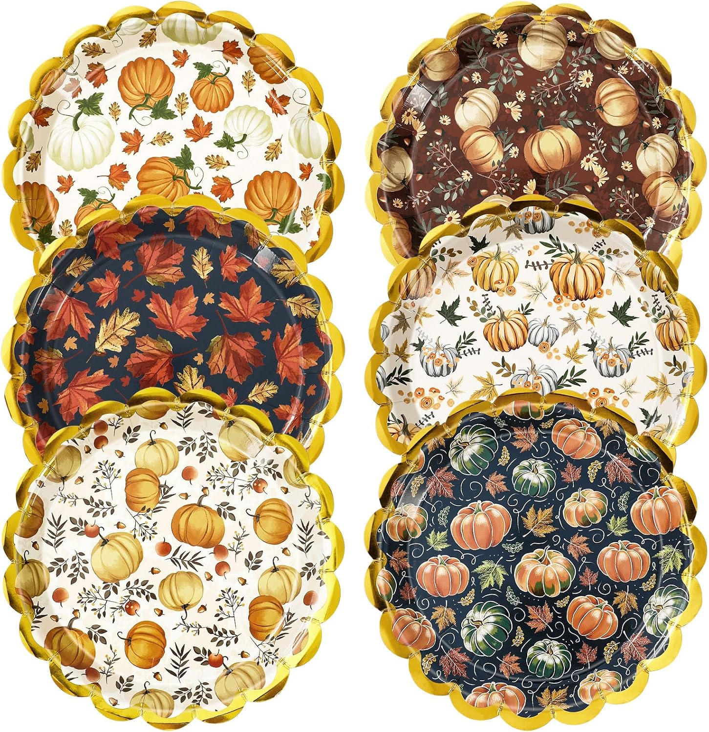 Amazon.com: JarThenaAMCS Fall Paper Plates 6 Design Pumpkin Maple Leaf ...