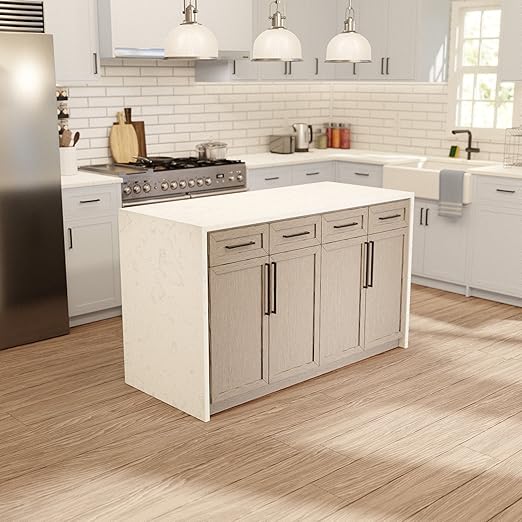 Amazon.com: Palisade 60-inch Kitchen Island (Engineered Marble/Gray Oak ...