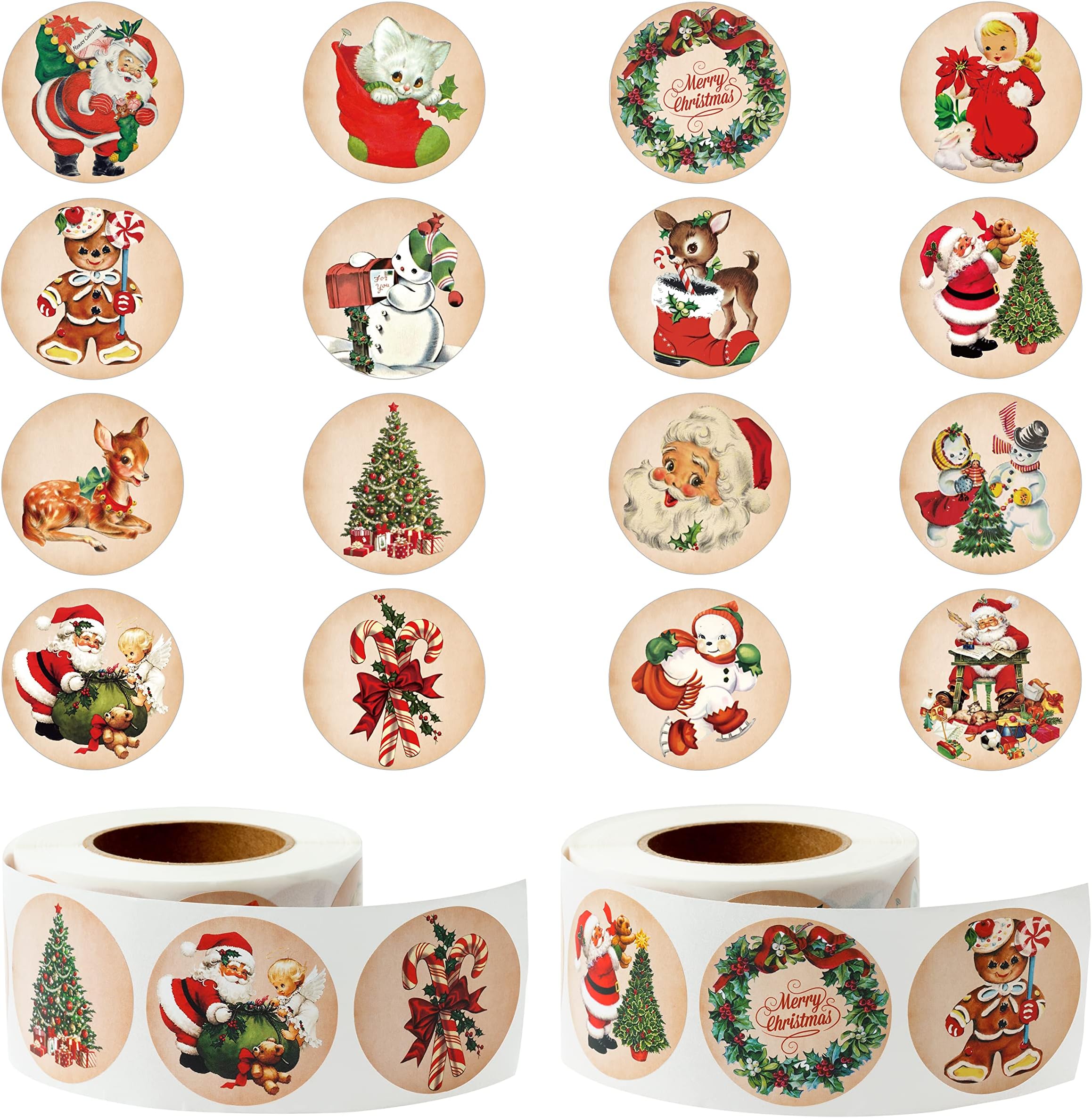 Amazon.com: Whaline 1000Pcs Merry Christmas Stickers Roll 8 Designs ...