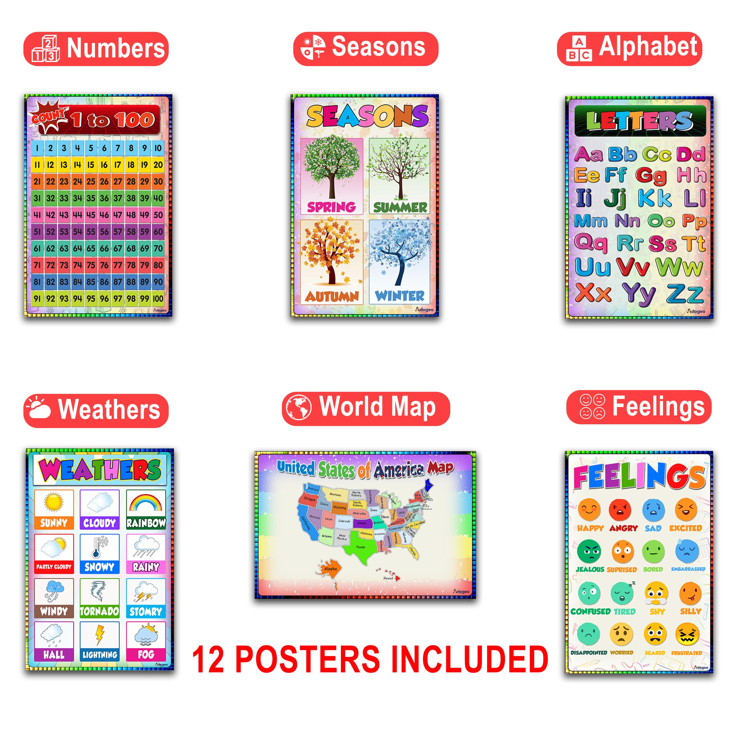 Snapklik.com : Set Of 12 Educational Posters For Preschoolers ...