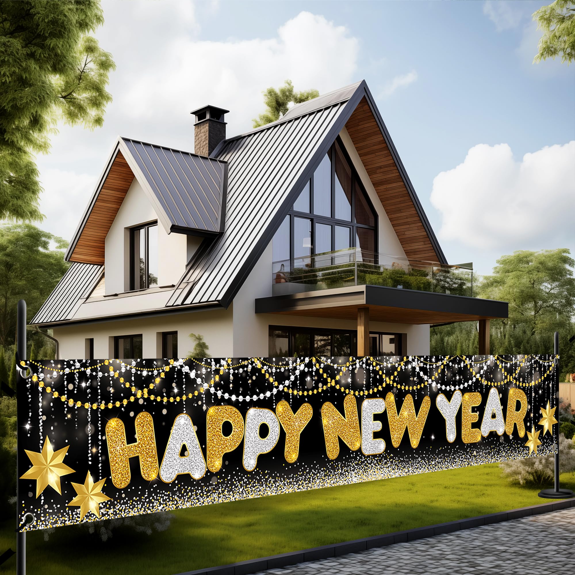 Snapklik.com : Happy New Year Banner 2025 - Large 120x20 Inch Glitter ...