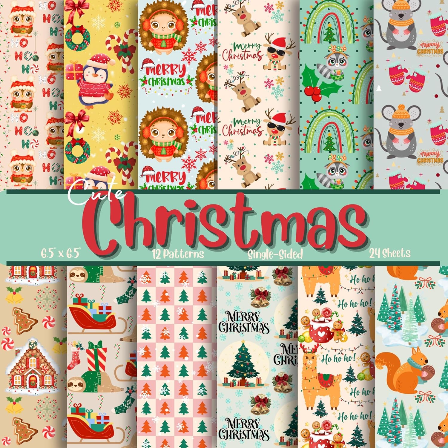 Amazon.com : Christmas Scrapbook Paper, 12 Patterns, 24 Sheets, 6.5 x 6 ...