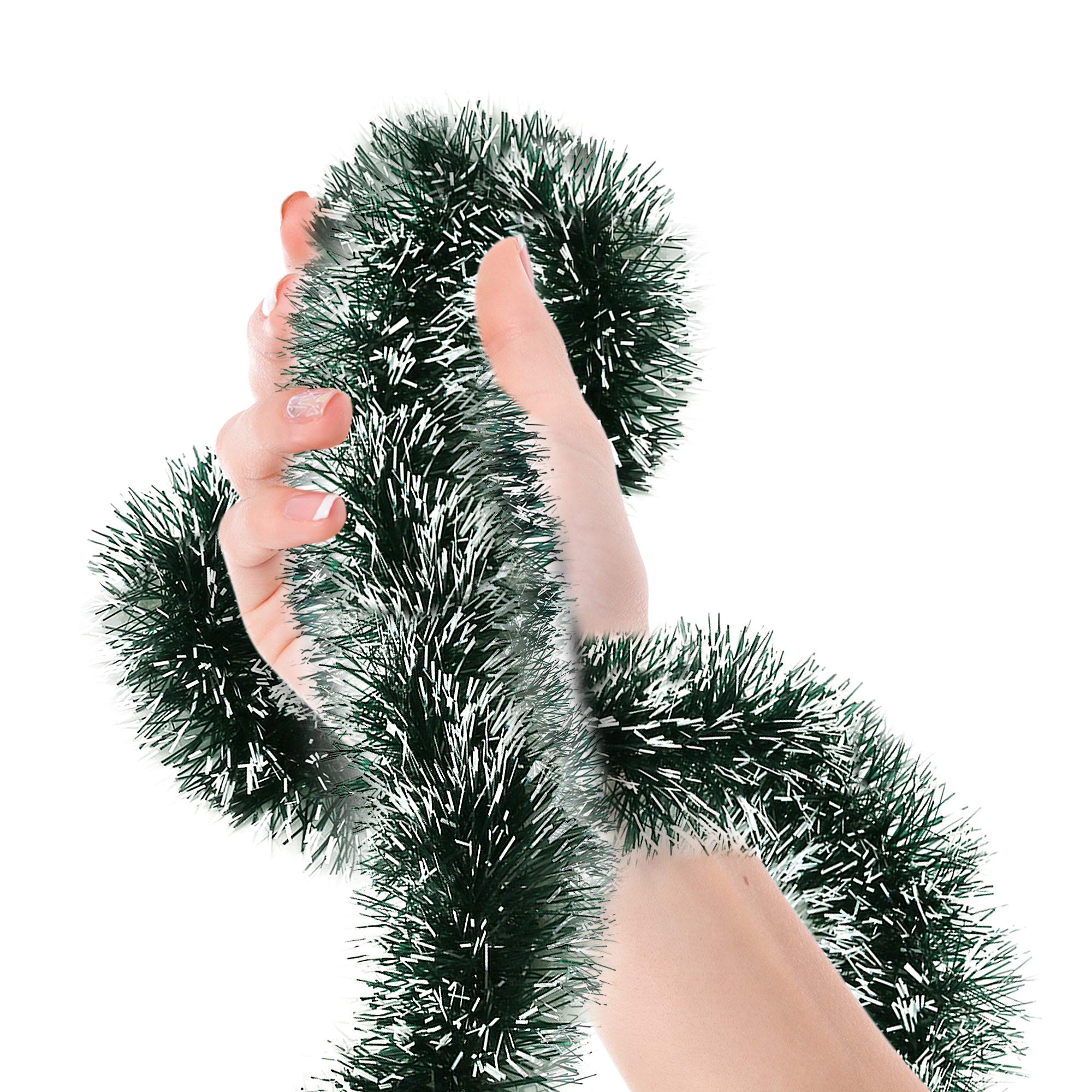 Amazon.com: Christmas Tree Pine Green Frost Tip Tinsel Garland Snowy ...