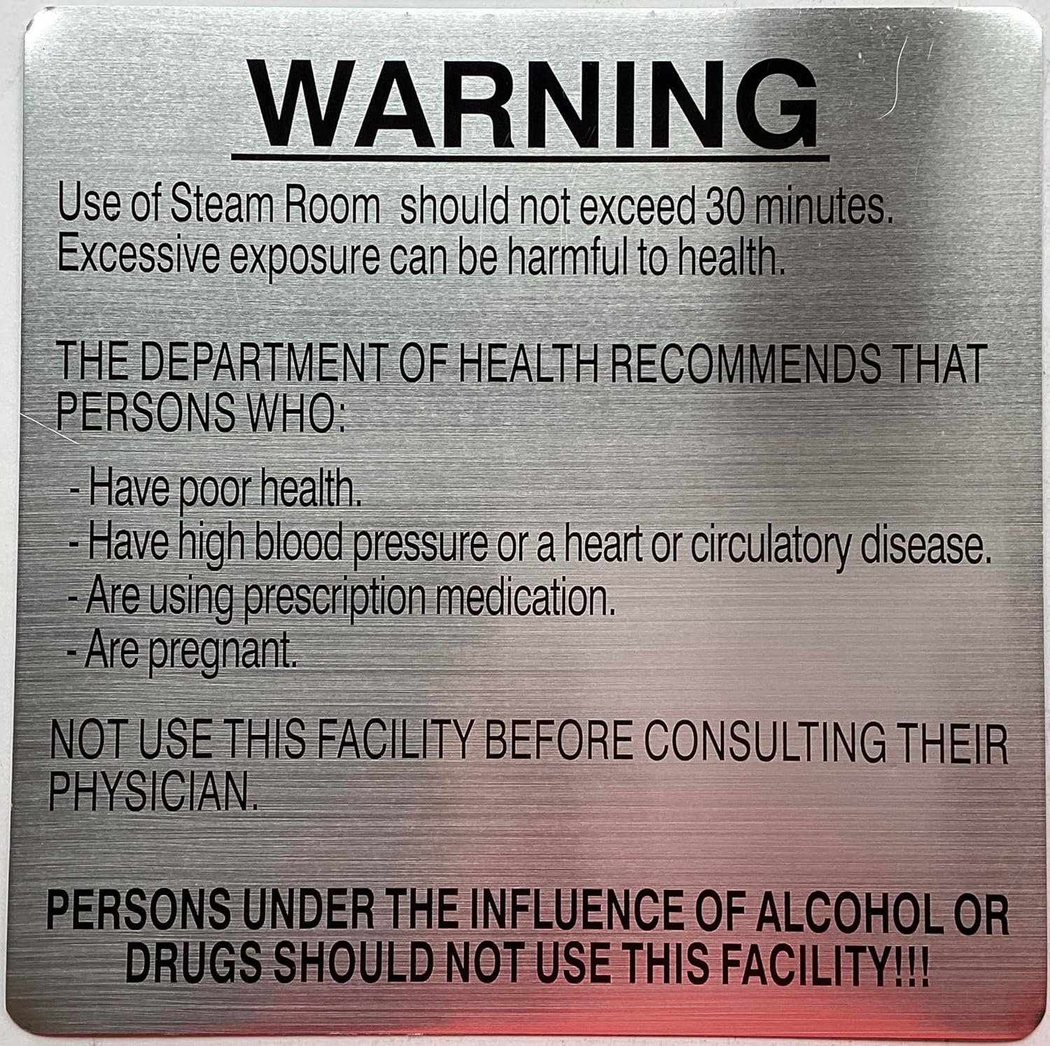 Amazon.com: STEAM ROOM SIGN-STEAM ROOM SFETY SIGN (SILVER, SIZE 10X10 ...