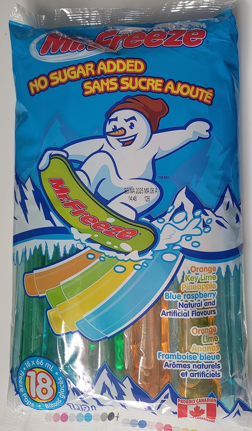 NO Sugar Added MR. FREEZE Freezies -18 Pack of Orange - Blue Raspberry ...