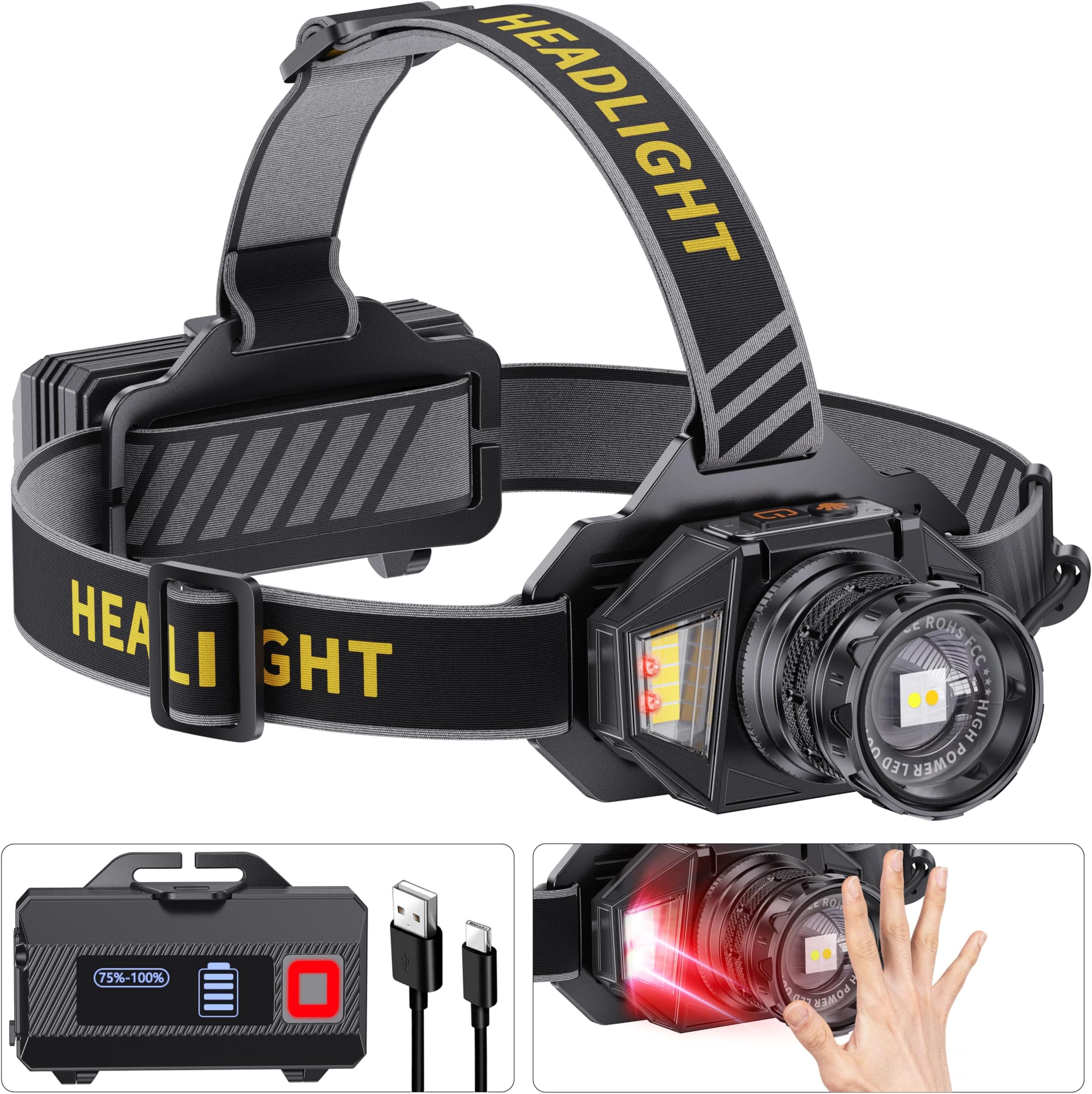 Amazon.com : LED Headlamp Rechargeable，3000 High Lumens Head Lamp with ...