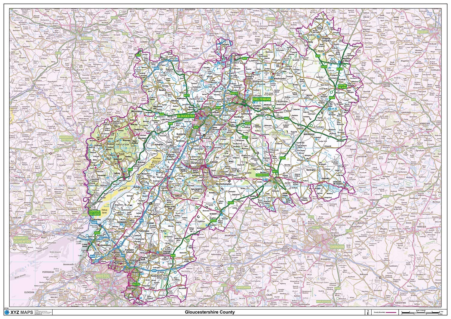 Gloucestershire County Map-Plastic Coated : Amazon.co.uk: Stationery ...