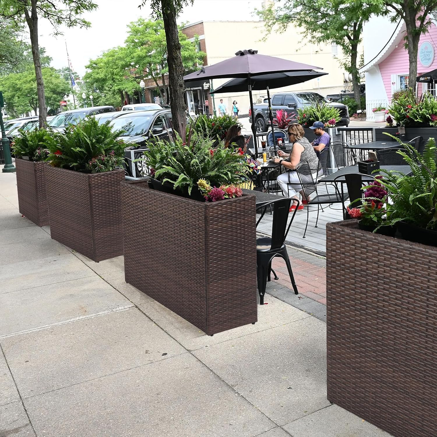 Brown Vinyl Wicker Planter Boxes Brown Wicker Flower & Plant Pots,