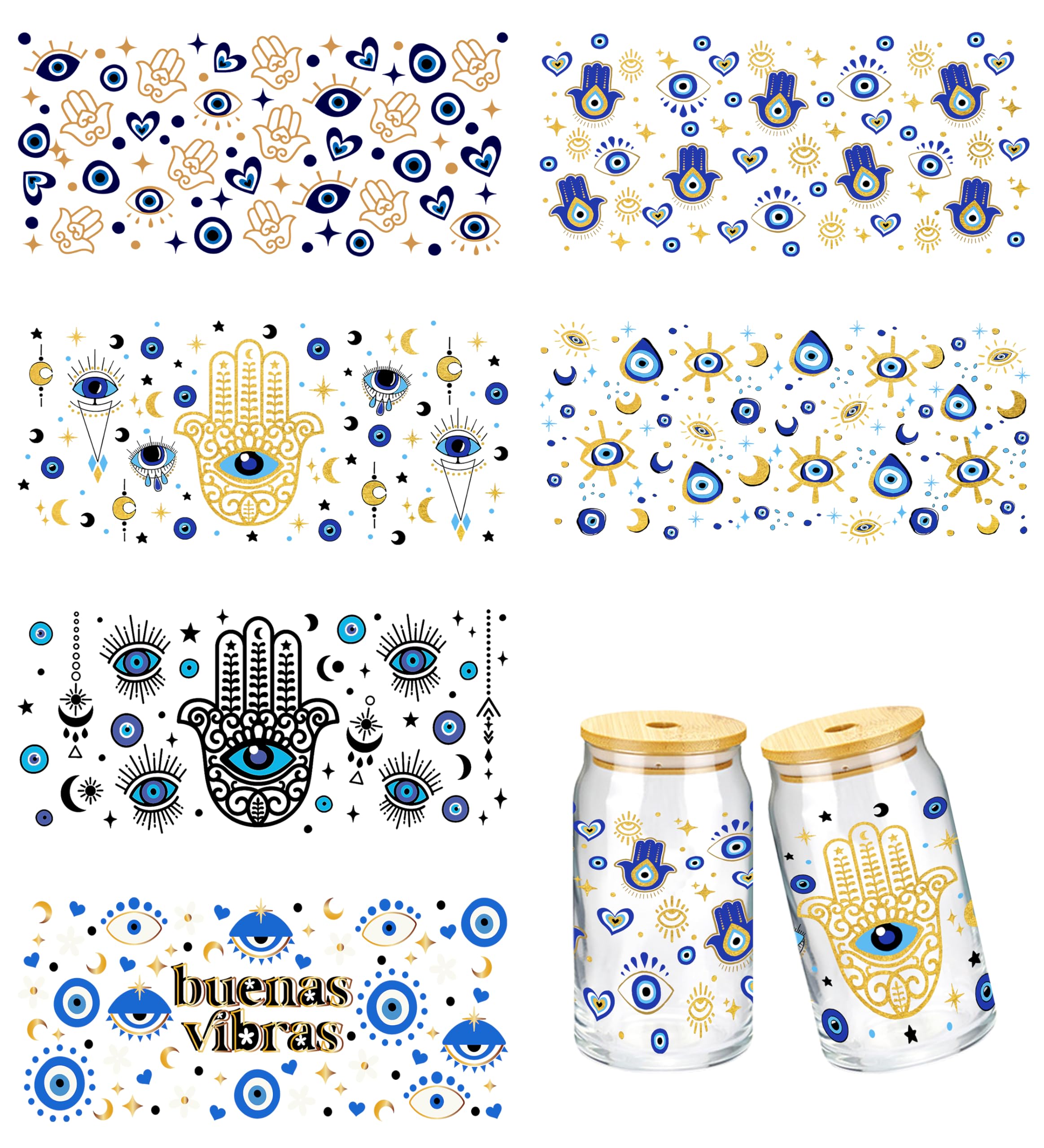 Amazon.com: UV DTF Eyeglasses Transfer Stickers, Set of 6 Eye Theme ...