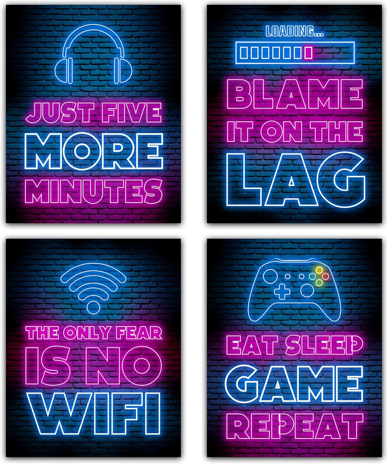 Amazon.com: OXRUN Printed Neon Gaming Posters Set of 4, Boys Room ...