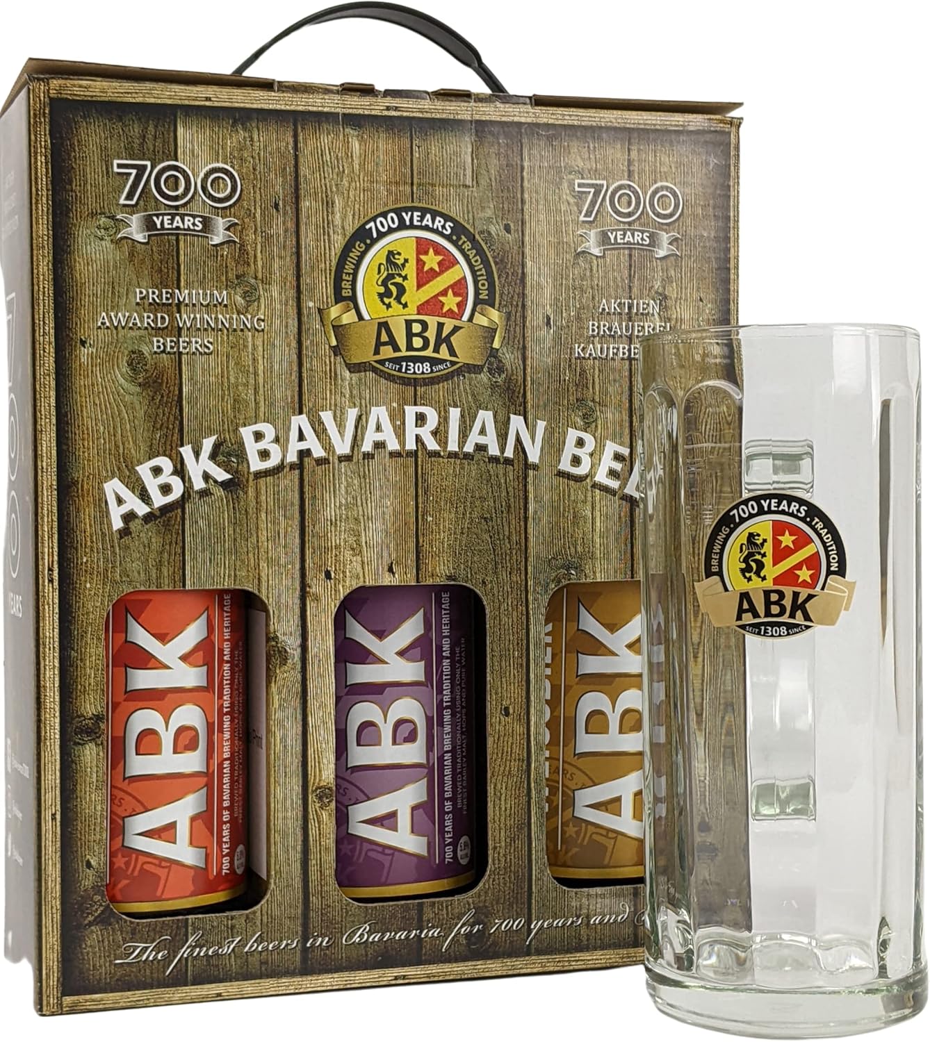 ABK Bavarian Beer Tankard Gift Set, 3 x ABK Hell, Edel & Weissbier ...