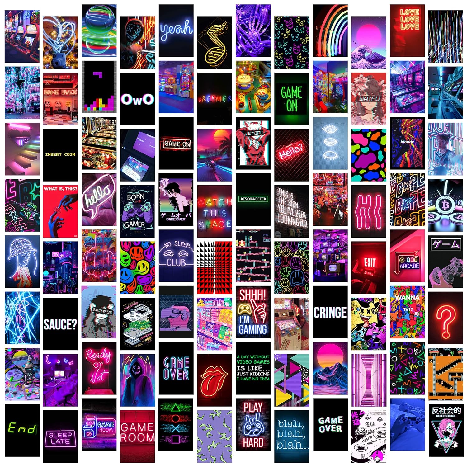 Thepaper9store Neon Gaming Collage Kit Gaming posters Self Adhesive ...