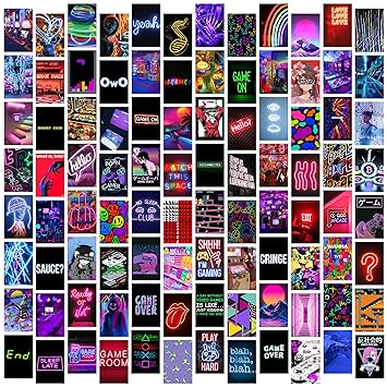 Thepaper9store Neon Gaming Collage Kit Gaming posters Self Adhesive ...